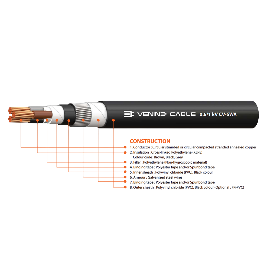 สายไฟ VENINE รุ่น 0.6/1 kV CV-SWA พื้นที่หน้าตัด 16 จำนวนแกน 3 จำนวนเส้นลวด 6 ราคาถูก สอบถามแอดม ...