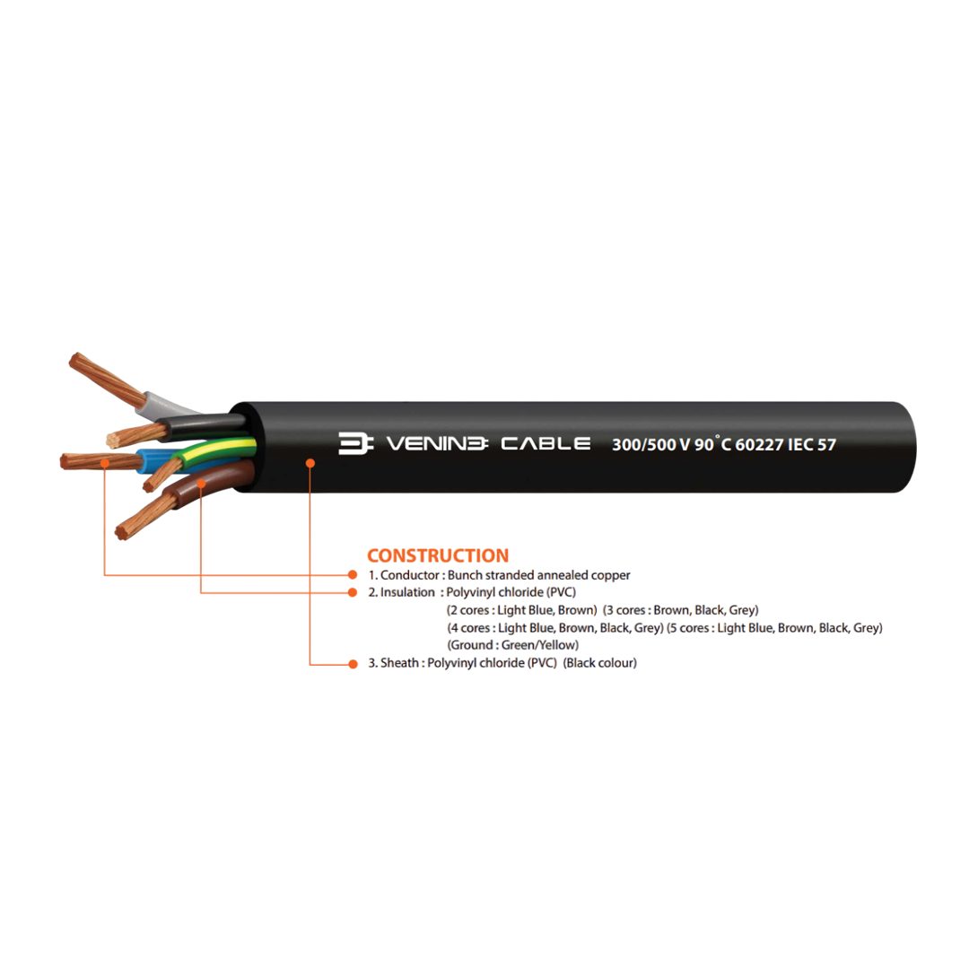 สายไฟ VENINE รุ่น 300/500 V 90˚C 60227 IEC 57 พื้นที่หน้าตัด 0.75 จำนวน ...
